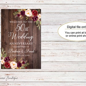 50th Anniversary Welcome Sign, 50th Anniversary Decoration, Rustic ...