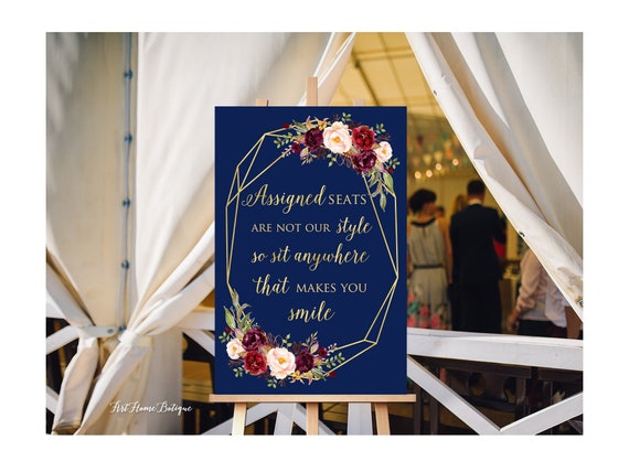 Geometric Wedding Assigned Seats Sign Navy Assigned Seats Are - Etsy