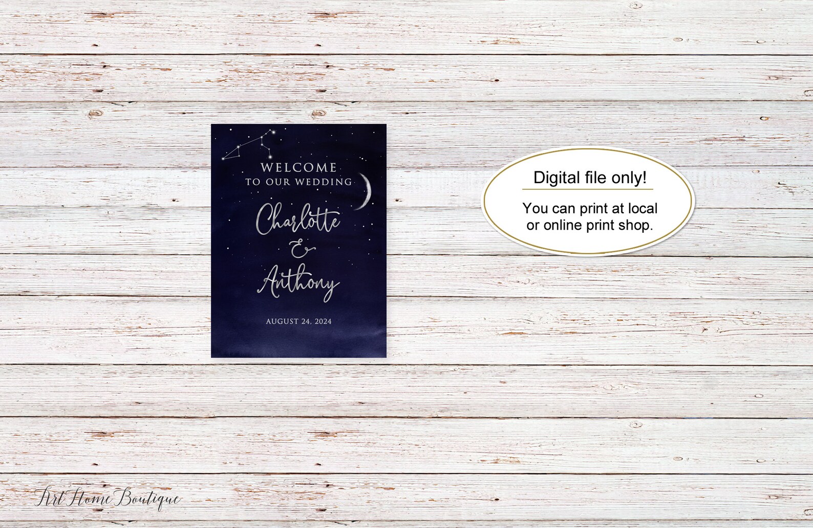 Starry Night Wedding Welcome Sign, Navy Silver Wedding Welcome Sign ...