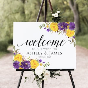Yellow Purple Wedding Welcome Sign, Yellow Purple Welcome Sign, Yellow ...