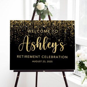 Black and Gold Retirement Welcome Sign, Black Retirement Celebration ...
