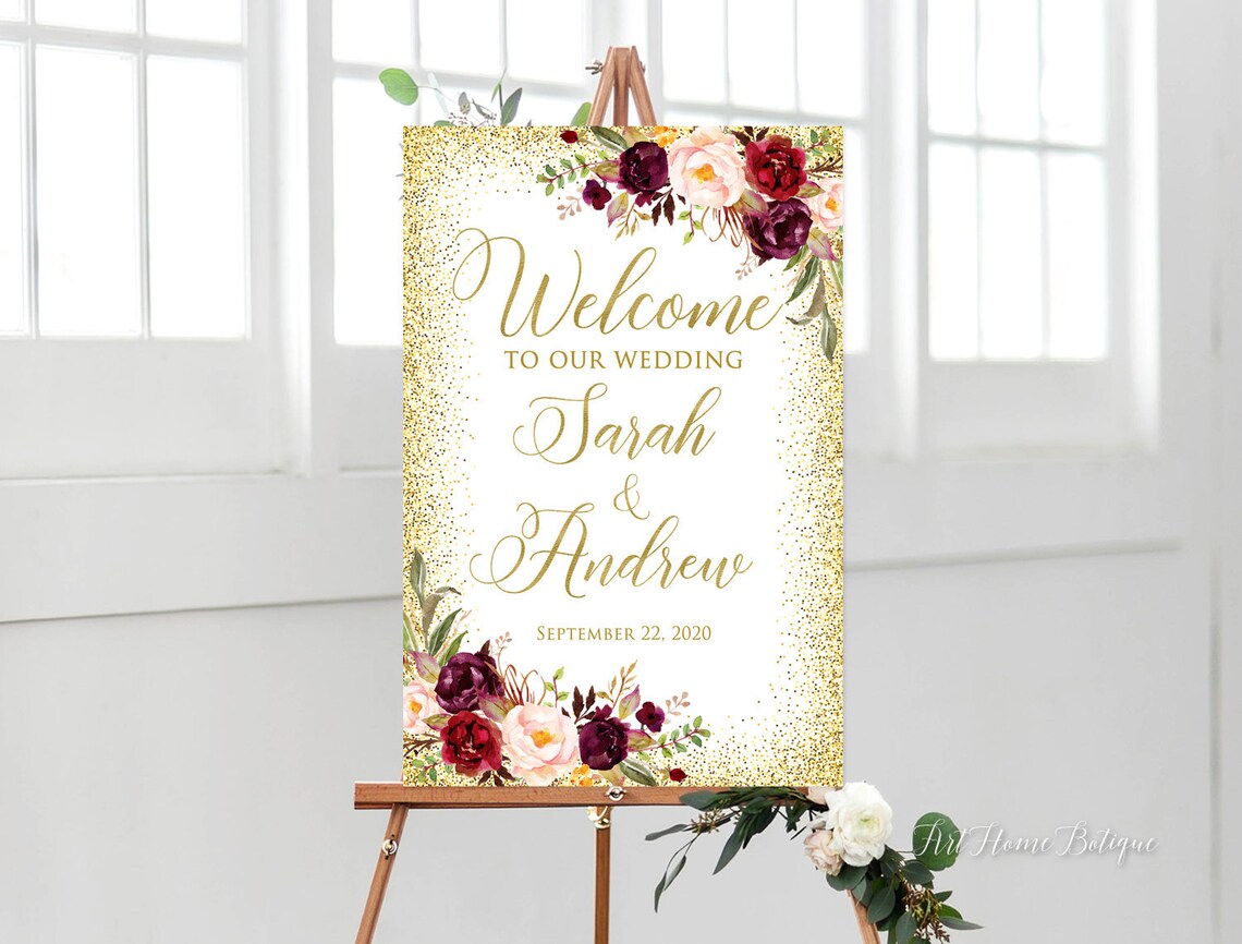 Welcome Wedding Sign Burgundy Welcome Wedding Sign Burgundy - Etsy