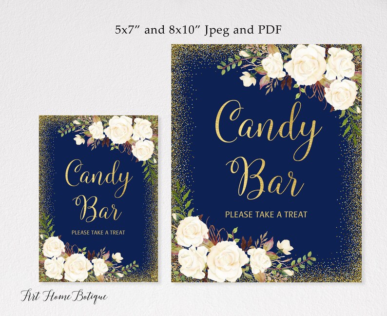 Navy Candy Bar Sign Navy Wedding Bar Sign Floral Printable | Etsy