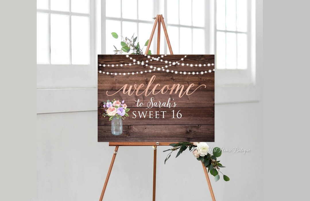 Purple Pink Sweet 16 Birthday Welcome Sign, Rose Gold Birthday ...