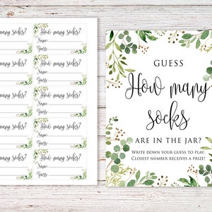 Guess How Many Socks Game, Greenery Baby Shower Socks Game, How Many ...