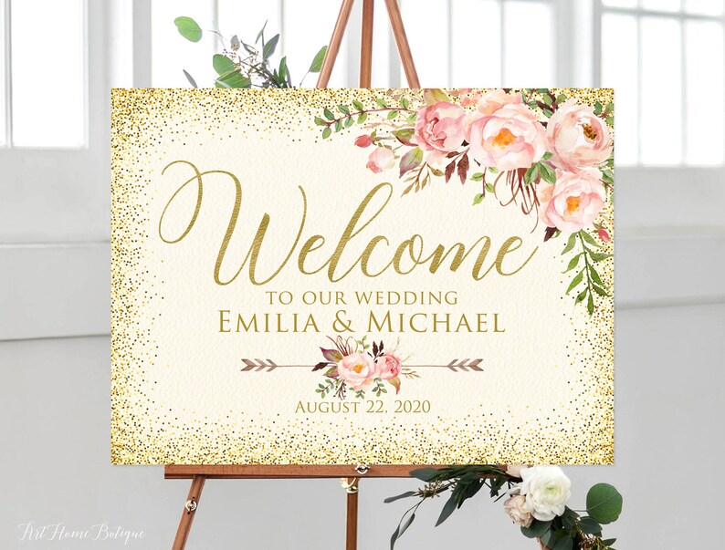 Welcome Wedding Sign Blush and Gold Welcome to Our Wedding - Etsy