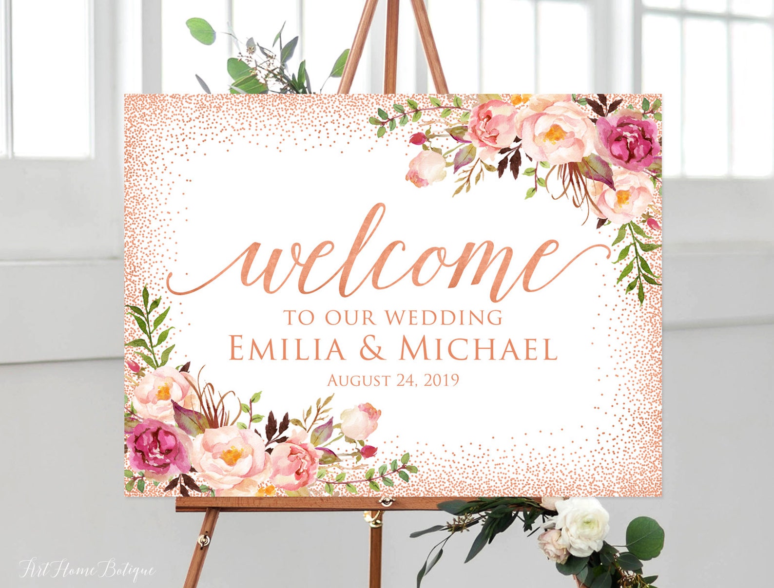 Rose Gold Wedding Welcome Sign, Welcome to Our Wedding Sign, Landscape ...