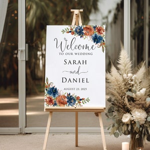 Navy Terracotta Wedding Sign, Rust Navy Welcome Sign, Fall Wedding ...