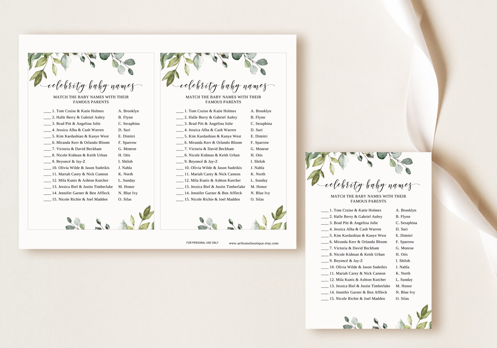 Celebrity Baby Names Game Greenery Baby Shower Games Guess - Etsy