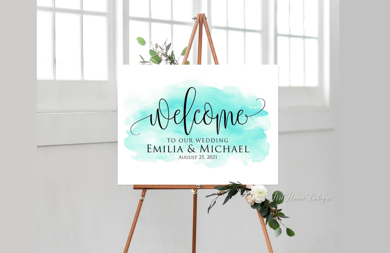 Turquoise Wedding Welcome Sign Teal Watercolor Wedding - Etsy