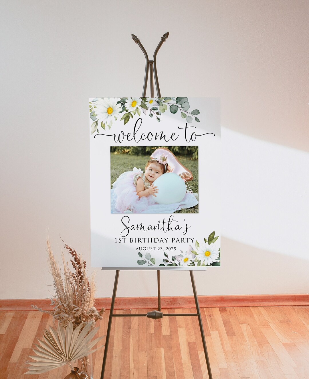 Daisy Birthday Welcome Sign, 1st Birthday Welcome Sign With Photo ...