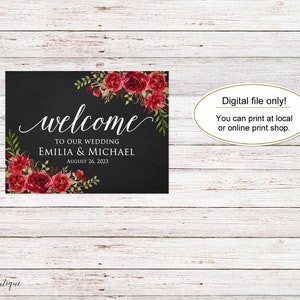 Red and Black Wedding Welcome Sign, Chalkboard Welcome Sign, Welcome to ...