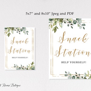 Geometric Snack Station Sign, Greenery Snack Bar Sign, Help Yourself ...