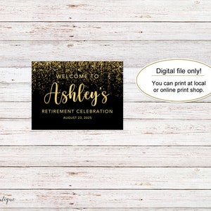 Black and Gold Retirement Welcome Sign, Black Retirement Celebration ...