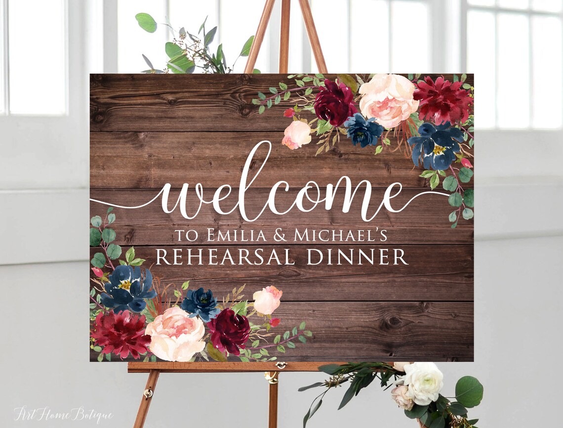 Rustic Rehearsal Dinner Welcome Sign, Marsala Rehearsal Dinner ...