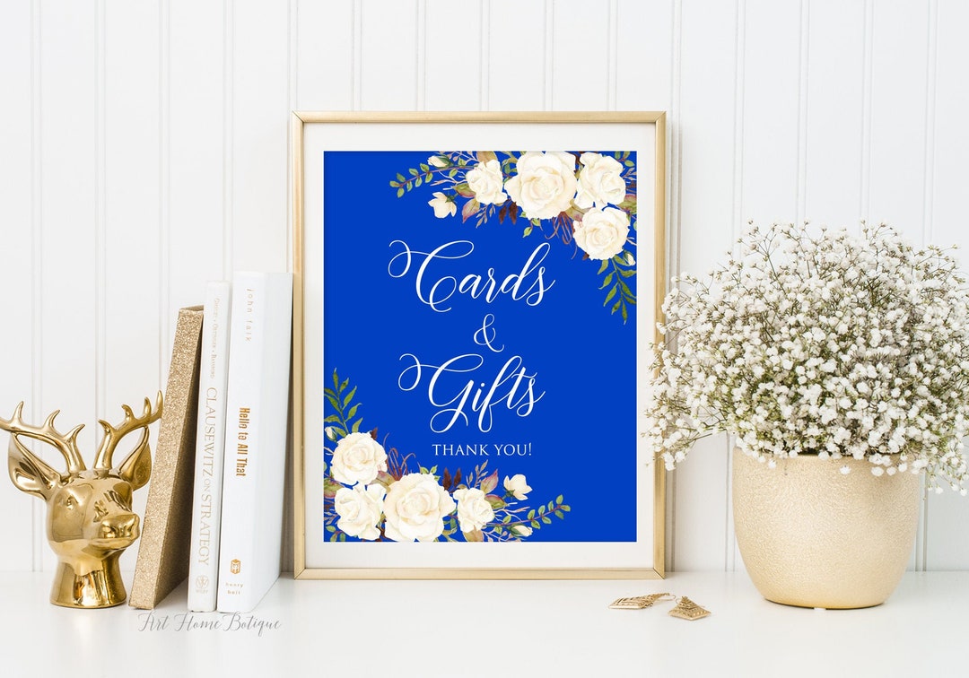 Cards and Gifts Sign, Gift Table Sign, Royal Blue Wedding Cards and ...