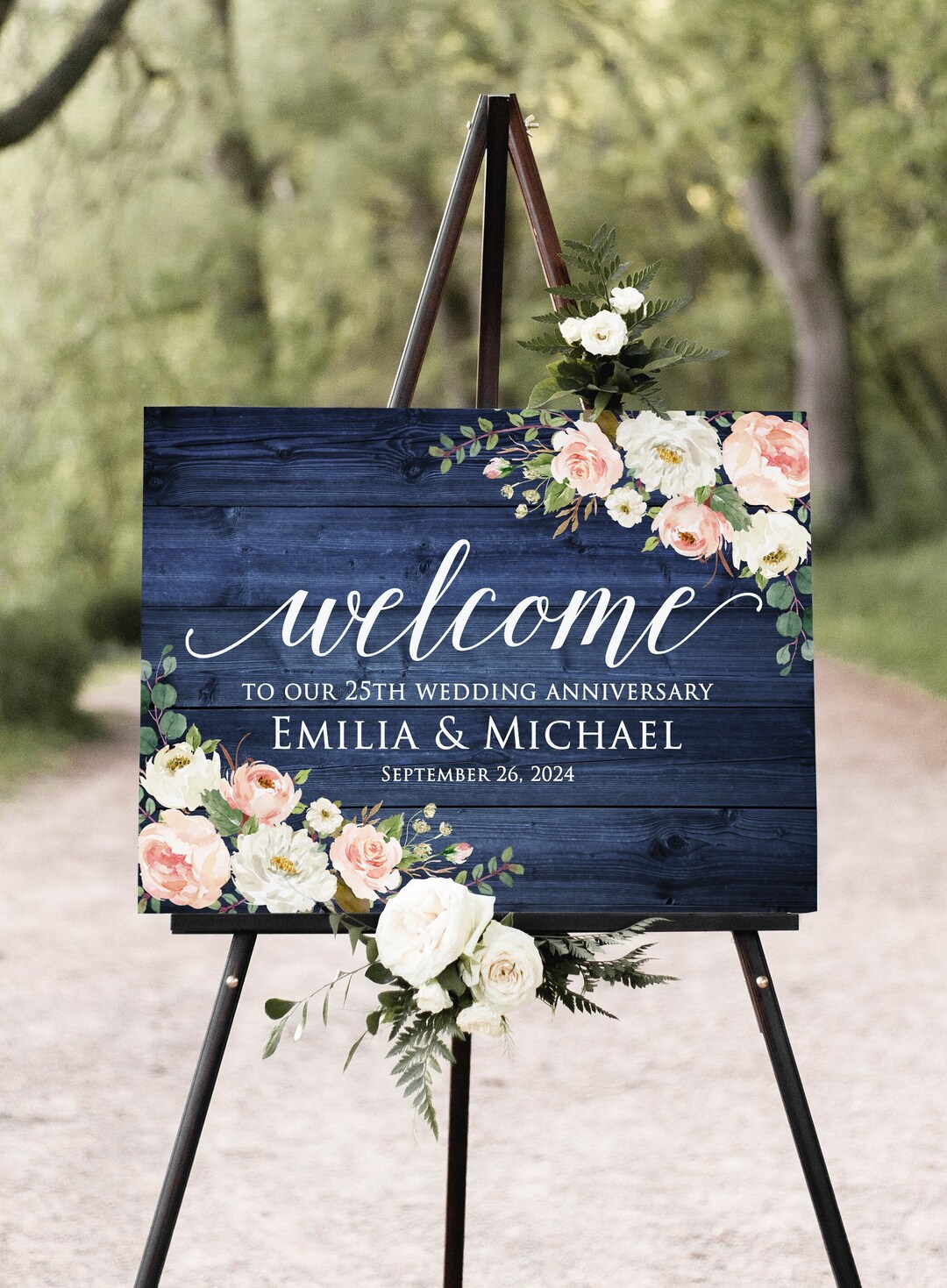 Rustic Navy 25th Anniversary Welcome Sign, 25th Anniversary Decoration ...