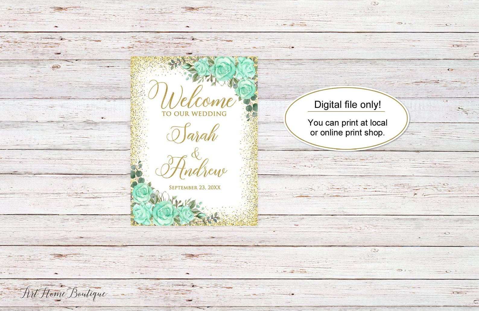 Mint Wedding Welcome Sign, Welcome to Our Wedding Sign, Gold and Mint ...