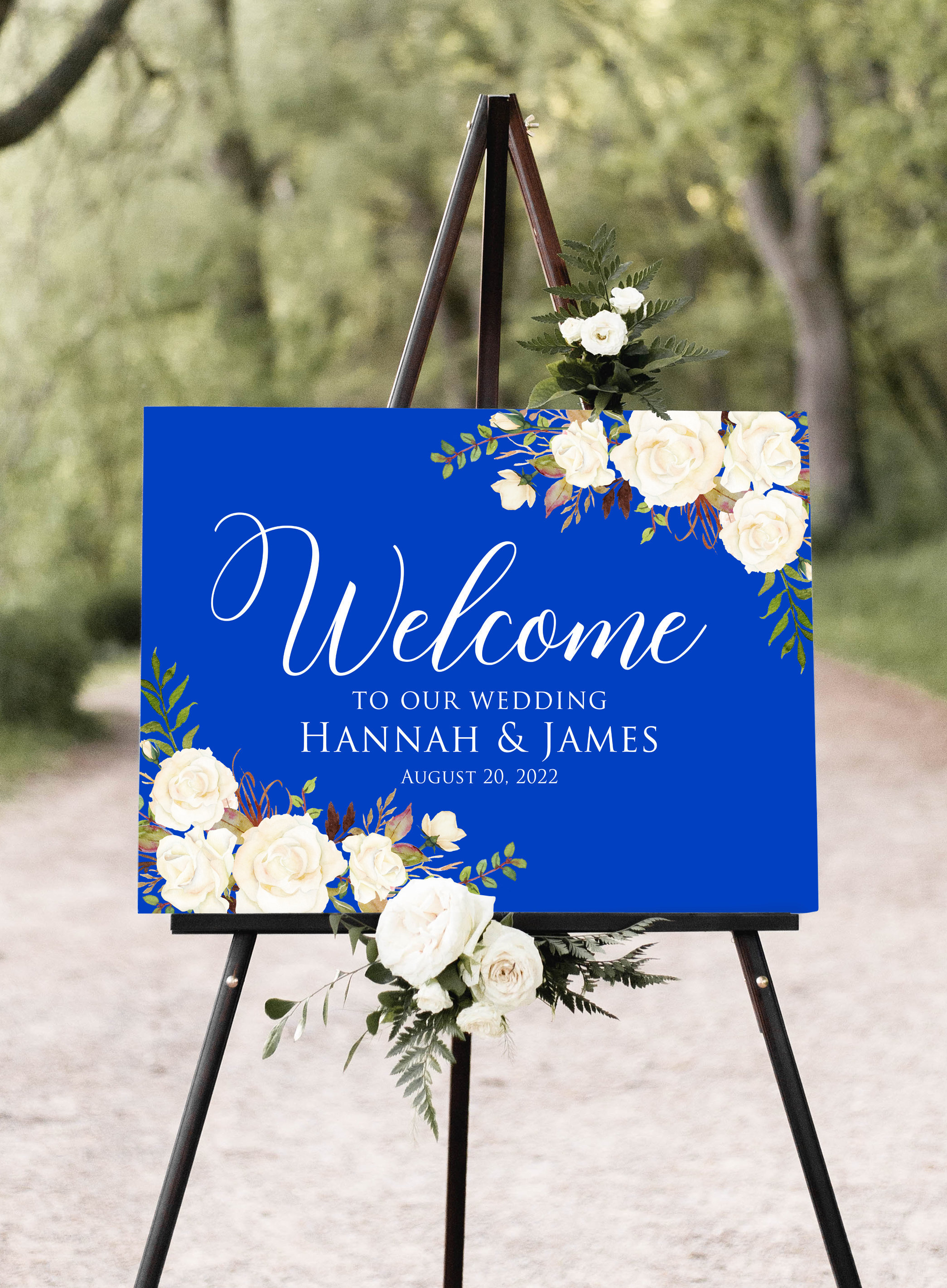 Royal Blue Wedding Welcome Sign Blue and White Flowers - Etsy