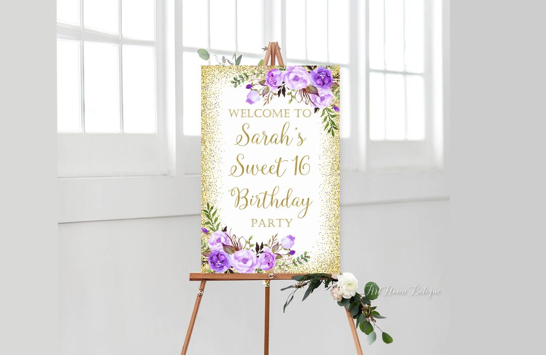Sweet 16 Birthday Welcome Sign, Purple Welcome to Sweet Sixteen ...