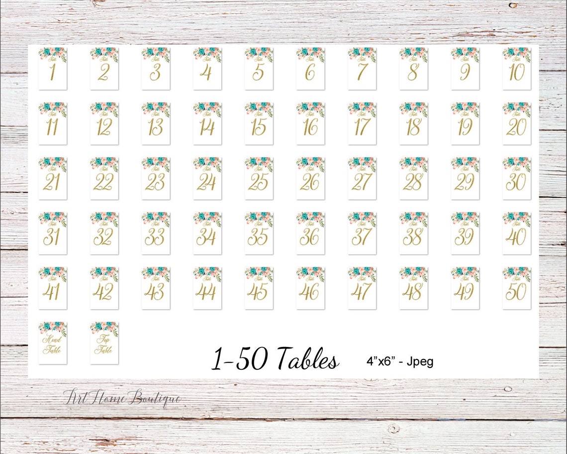 Teal and Coral Table Numbers Wedding Table Numbers Birthday - Etsy