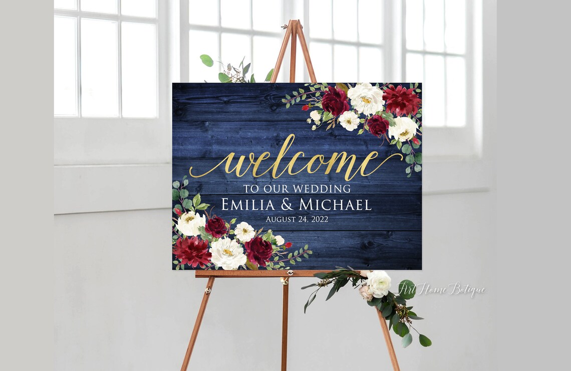 Rustic Navy Welcome Wedding Sign Welcome to Our Wedding Sign | Etsy