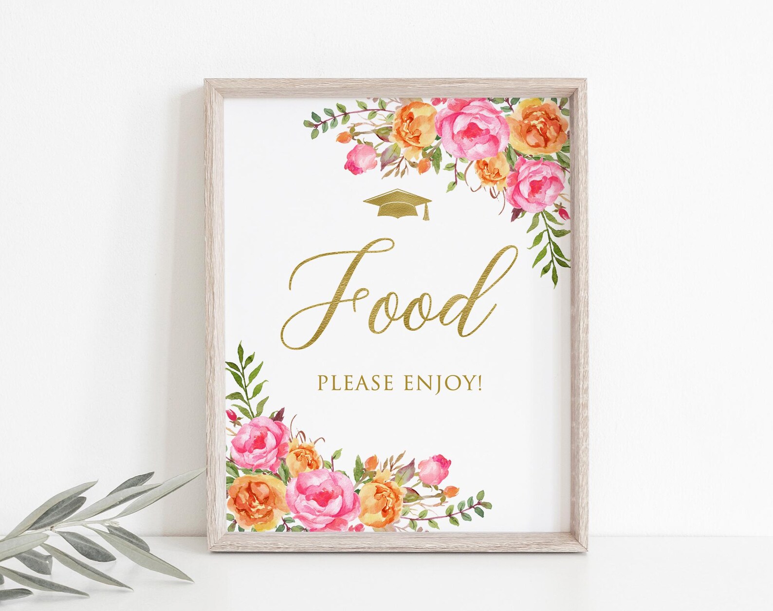 Hot Pink Orange Graduation Food Sign, Floral Grad Party Food Table Sign ...