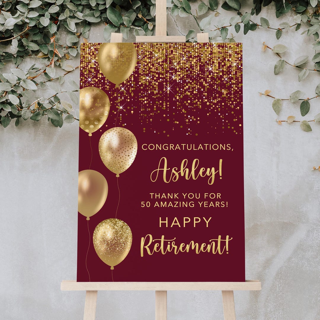 Burgundy Retirement Welcome Sign, Balloons Retirement Celebration ...