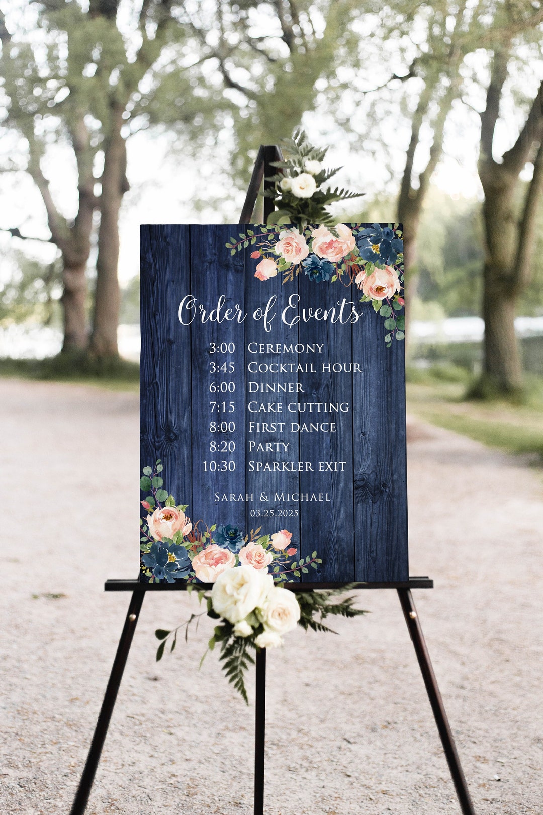 Rustic Navy Wedding Order of Events Sign, Timeline Wedding Sign, Wedding Timeline, Order of the ...