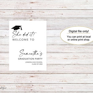 Graduation Party Welcome Sign, She Did It, Minimalist Graduation ...