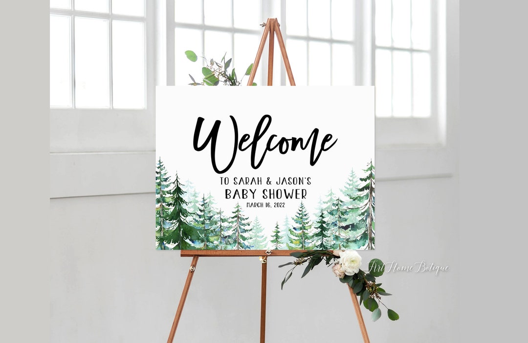Forest Baby Shower Welcome Sign, Pine Forest Decorations, Woodland Baby ...