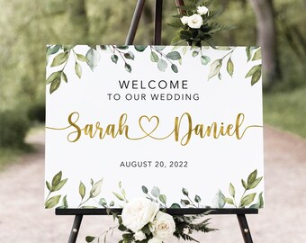 Eucalyptus & Gold Wedding Welcome Sign Printable Greenery - Etsy