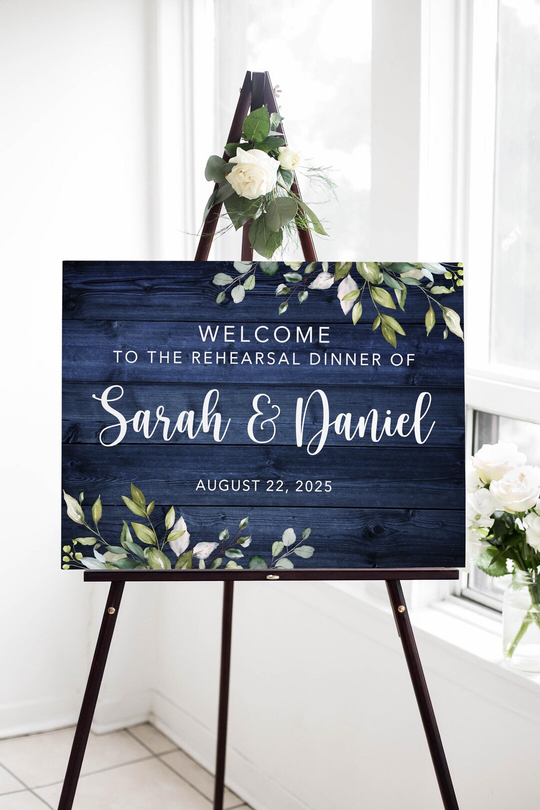 Rustic Navy Rehearsal Welcome Sign, Blue Rehearsal Dinner Welcome Sign ...