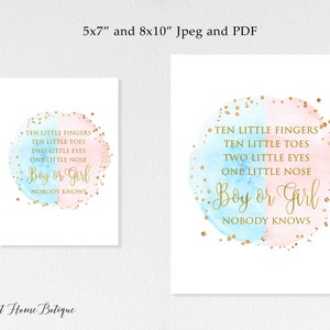 Boy or Girl Baby Shower Sign, Blue Pink, Ten Little Fingers Ten Little ...