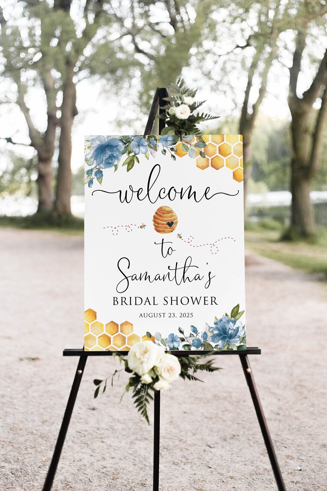 Honey Bridal Shower Sign, Dusty Blue Honey Bee Bridal Shower Welcome ...