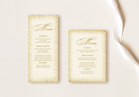 Gold Menu Card Birthday Menu Printable Wedding Menu Ivory - Etsy