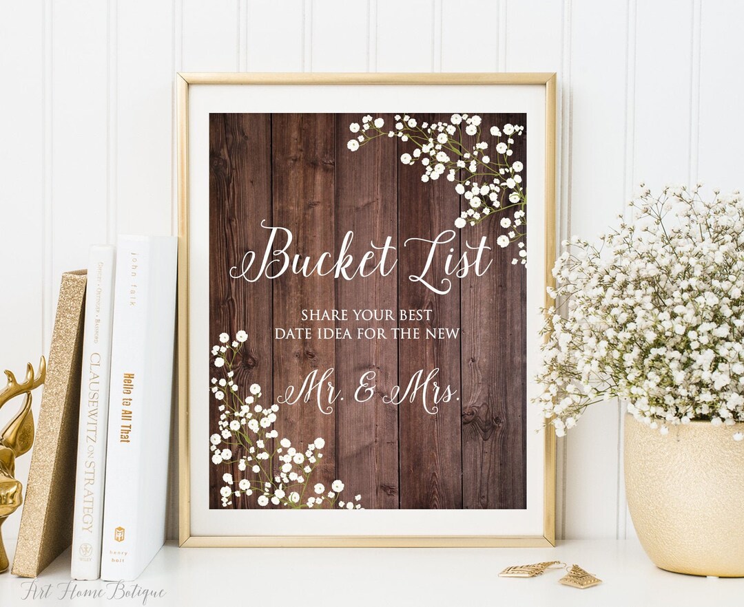 Rustic Bucket List Sign, Date Night Wedding Sign, Baby’s Breath ...