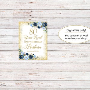 Blue and Gold Birthday Welcome Sign, Floral Blue Birthday Sign, 80th ...