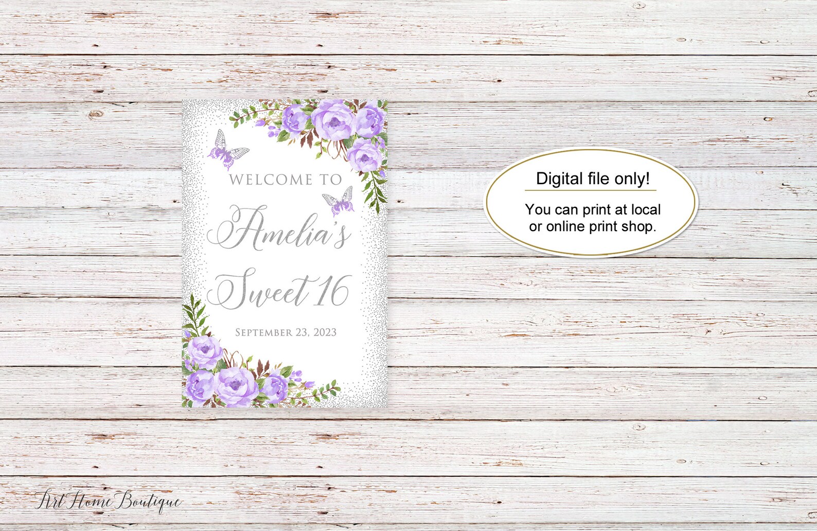 Purple Sweet 16 Welcome Sign, Butterfly Birthday, Purple Sweet Sixteen ...