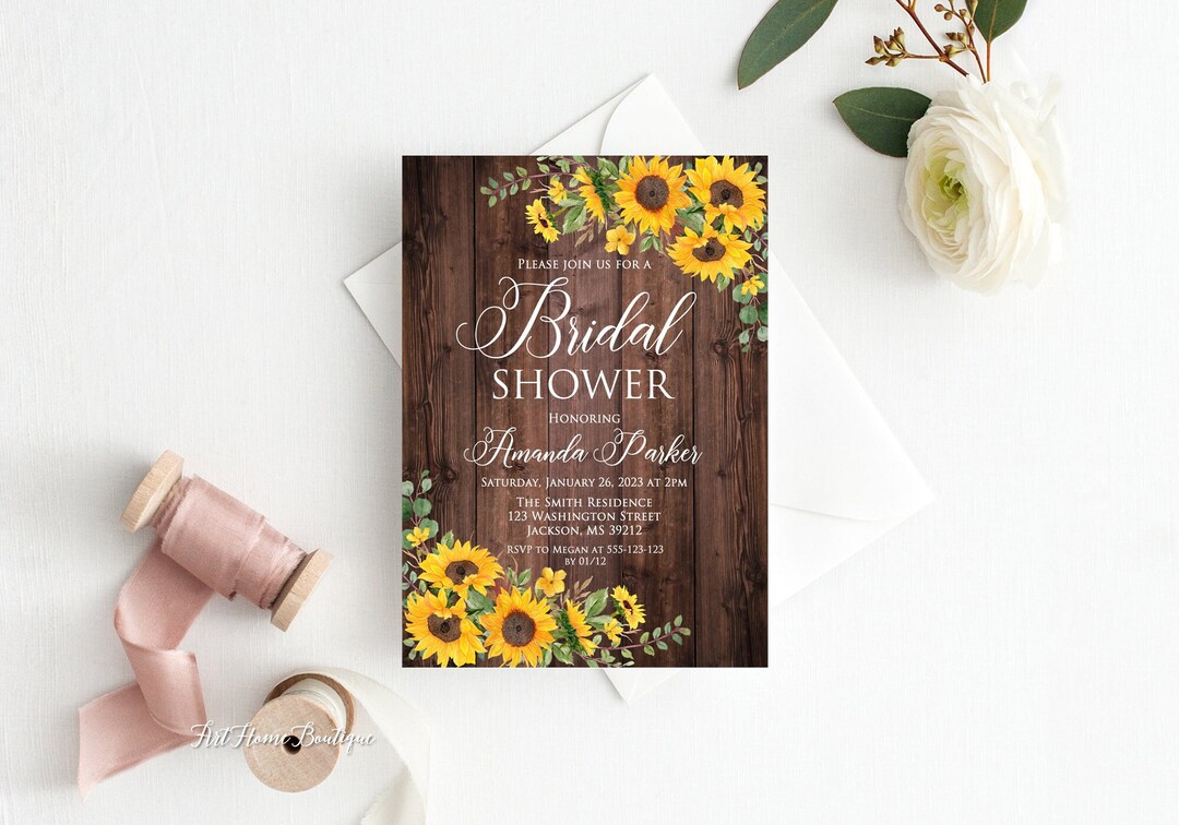 Sunflower Bridal Shower Invitation, Rustic Bridal Shower Invitation ...
