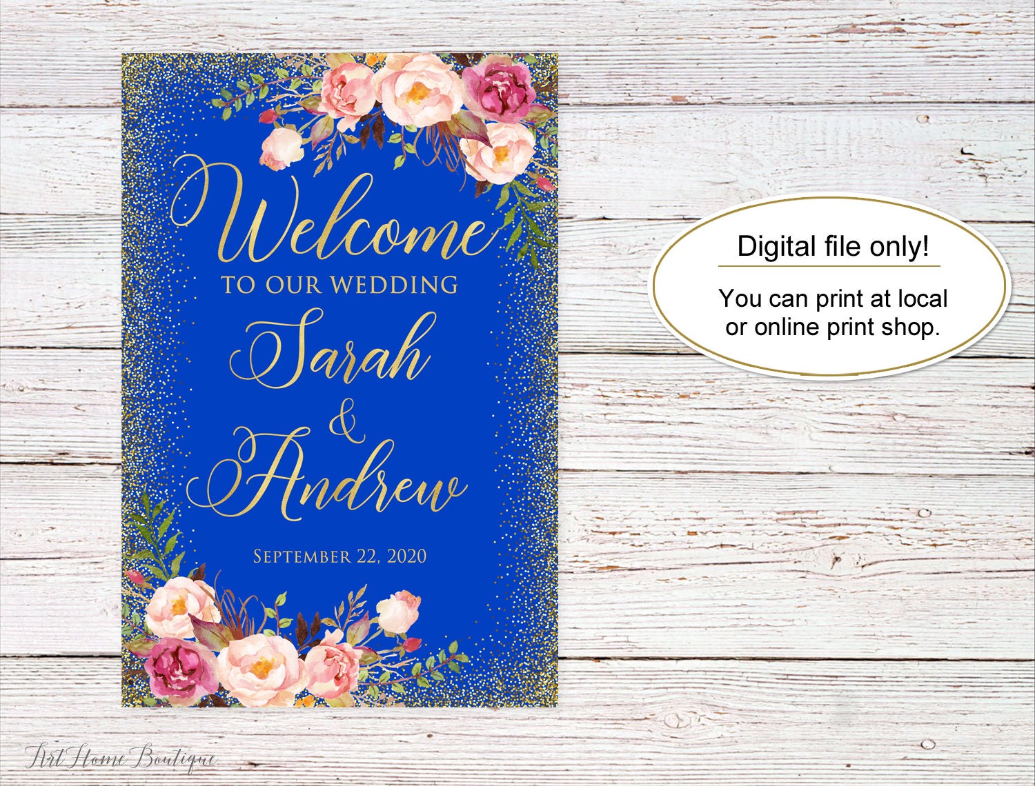Royal Blue Welcome Wedding Sign Blue Gold Welcome Wedding - Etsy