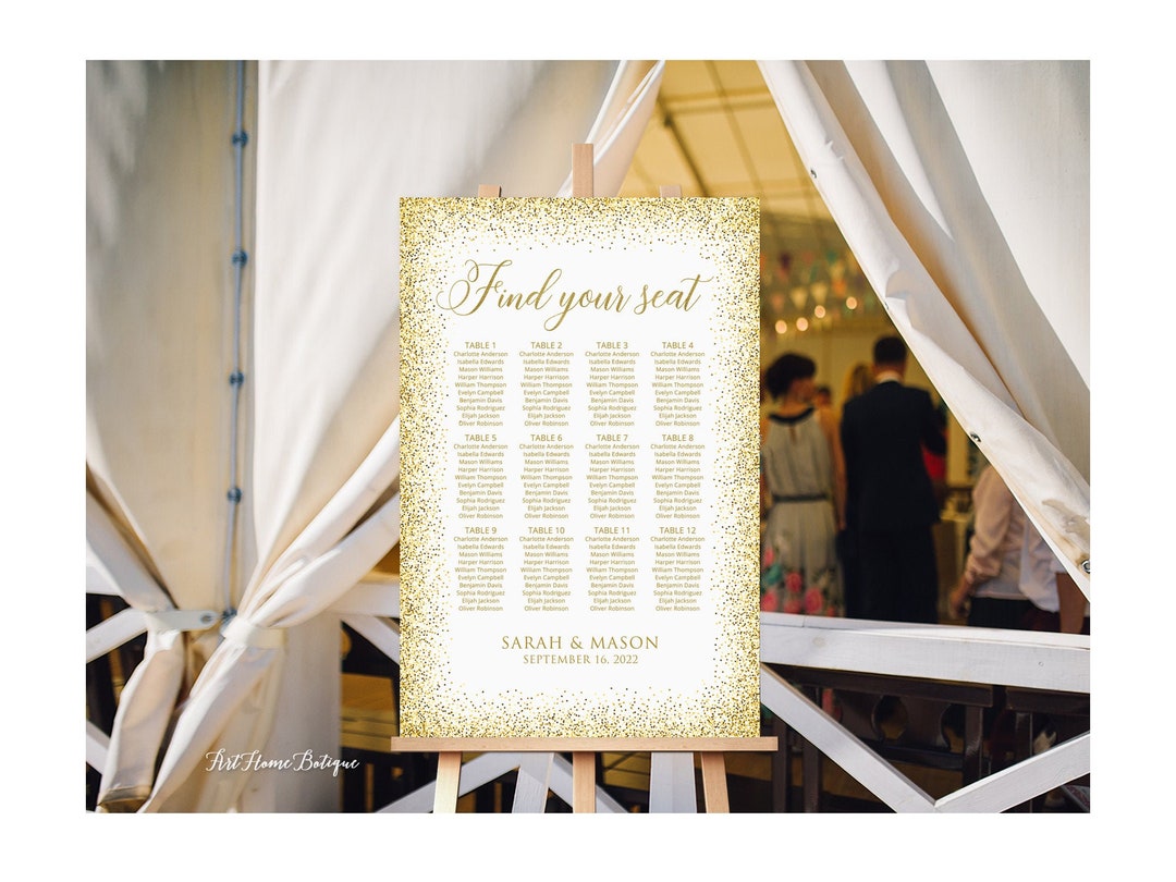 Gold Wedding Seating Chart, Gold Wedding Seating Plan, Find Your Seat ...
