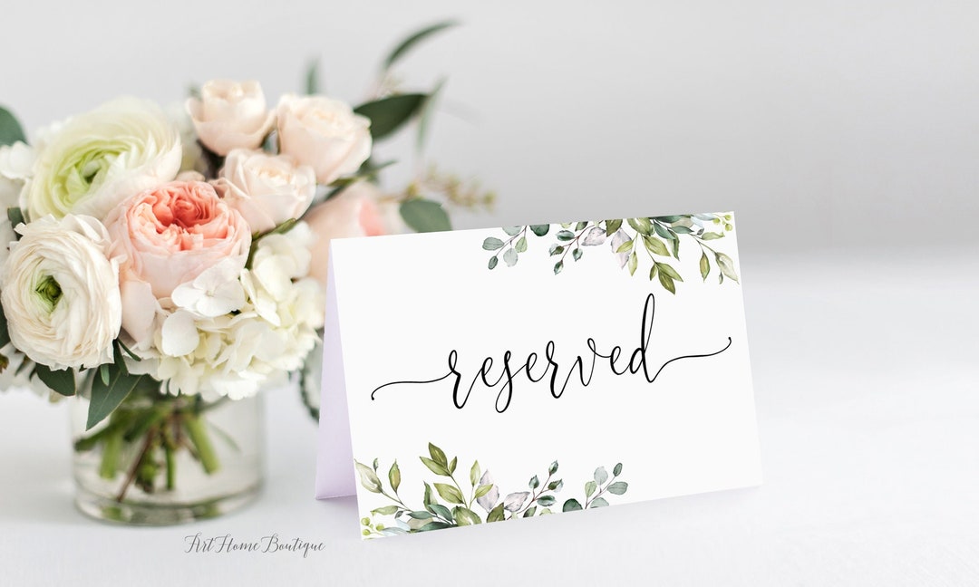 Greenery Reserved Sign, Wedding Reserved Sign, Reserved Seating Sign ...