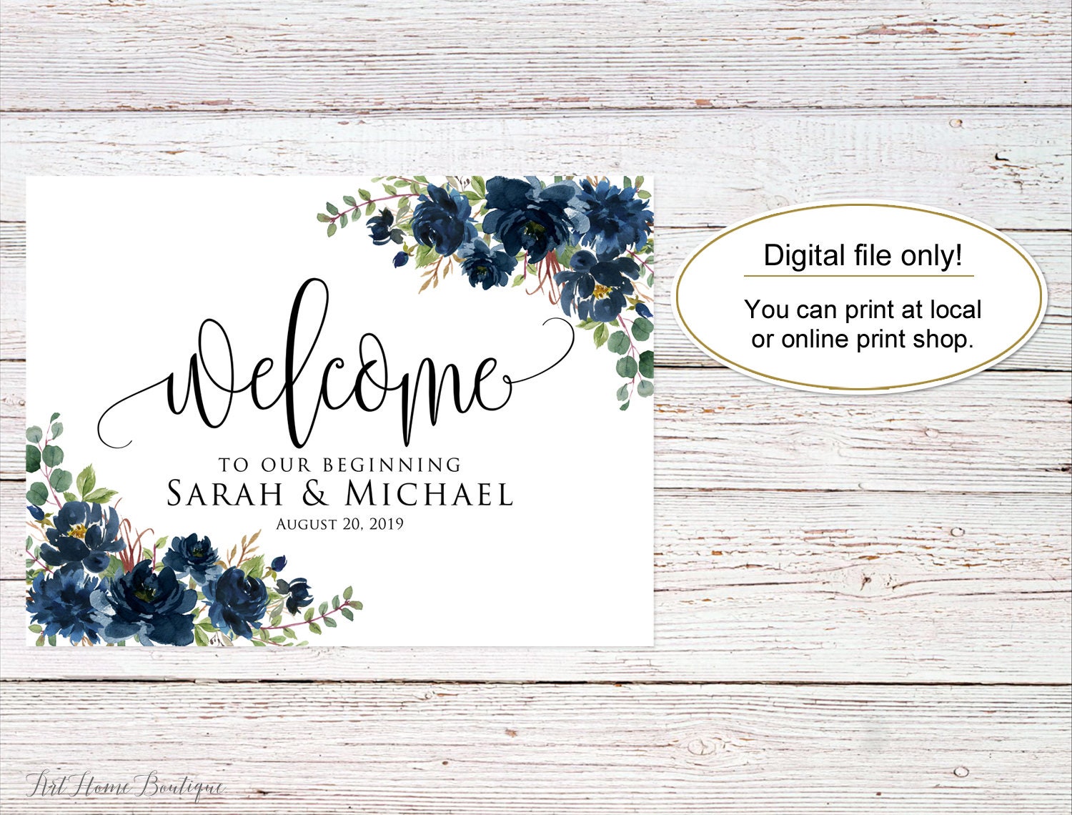 Welcome to Our Beginning Sign, Navy Welcome Wedding Sign, Floral ...