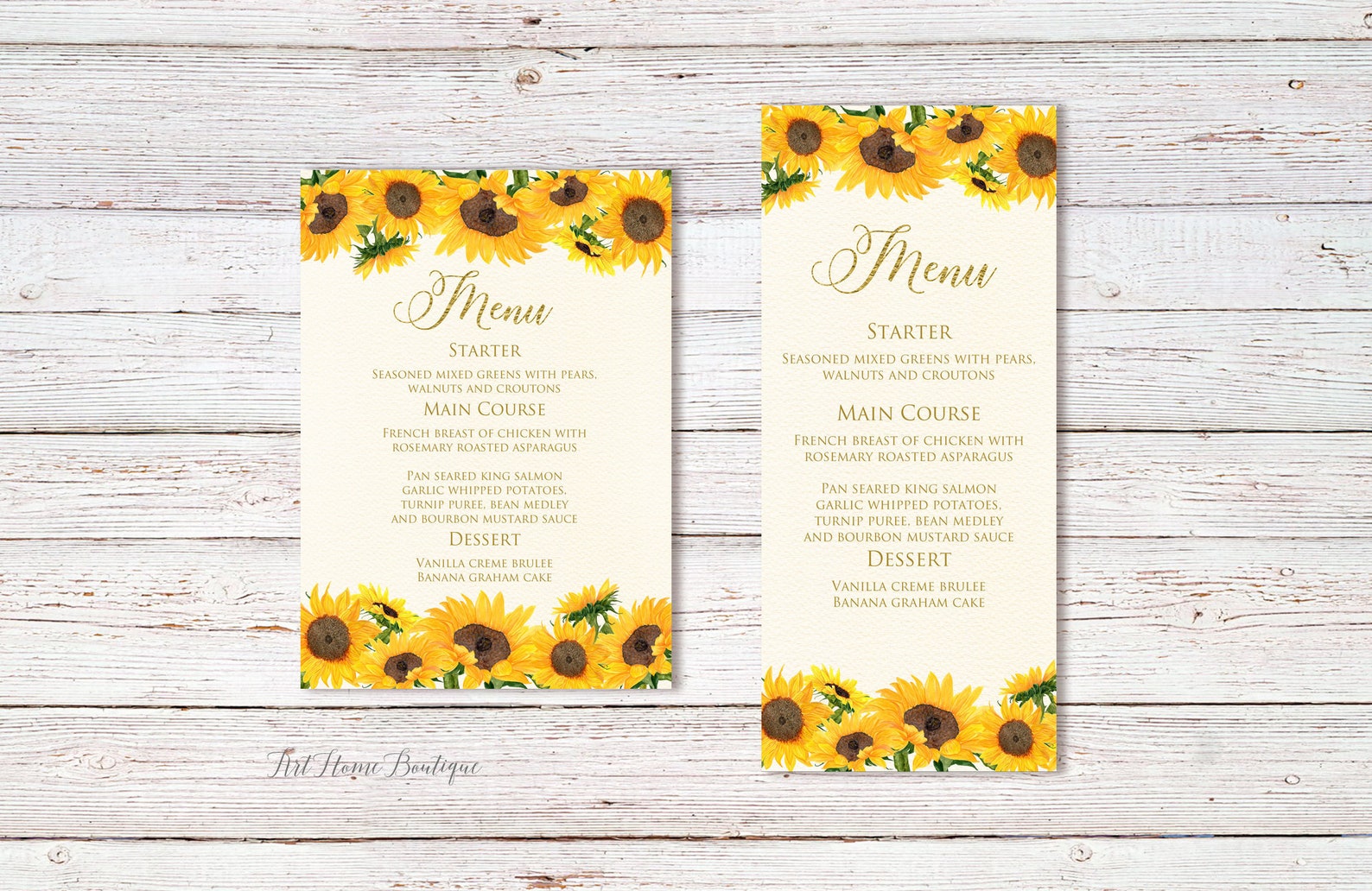 Sunflowers Menu Card, Birthday Menu Printable, Sunflower Wedding Menu ...