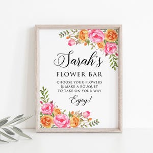 Hot Pink and Orange Flower Bar Sign, Favors Sign, Build Your Bouquet ...