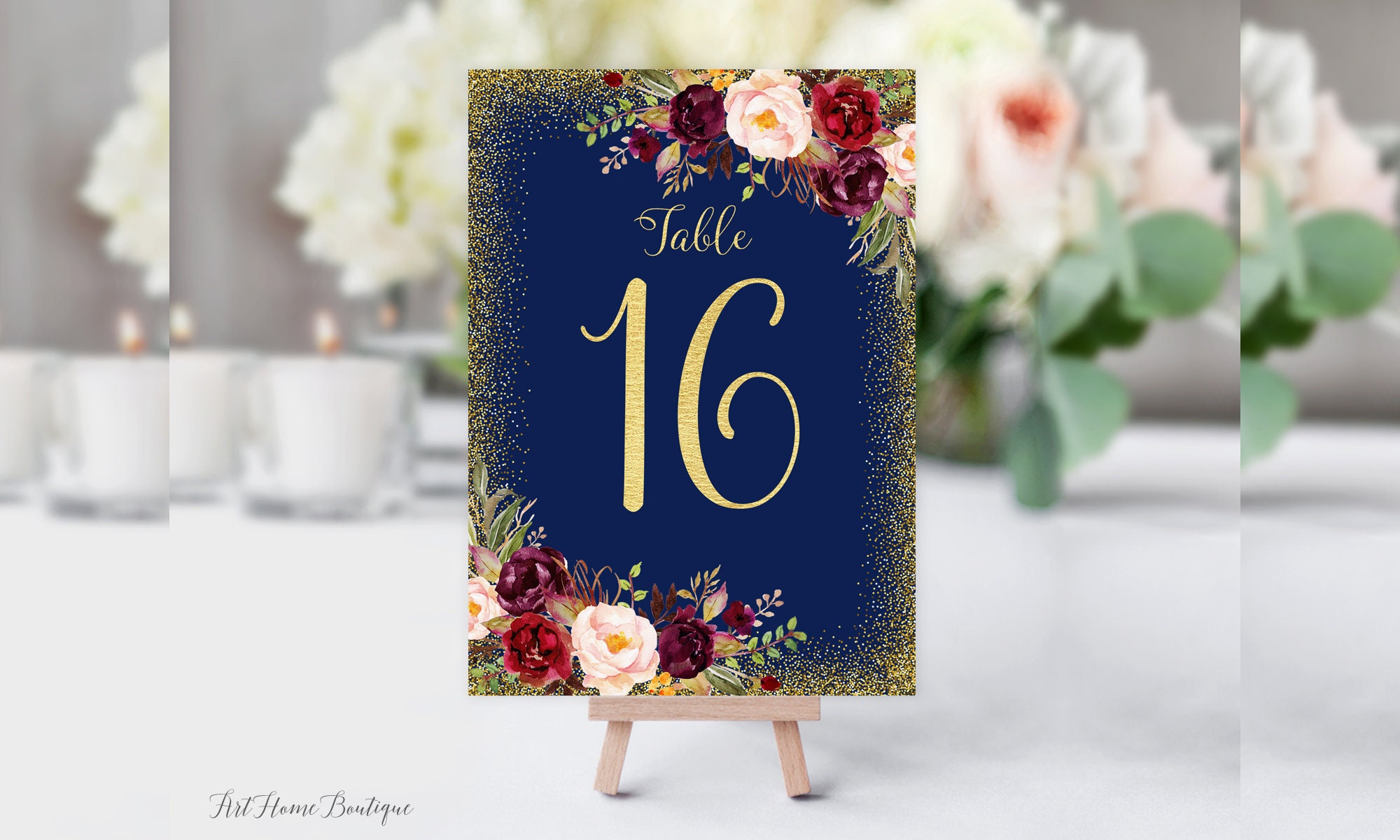 Navy Wedding Table Numbers Floral Table Numbers Birthday - Etsy