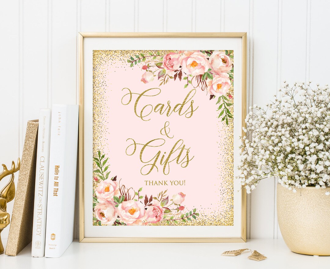 Cards and Gifts Sign, Gift Table Sign, Floral Printable Sign, Blush ...
