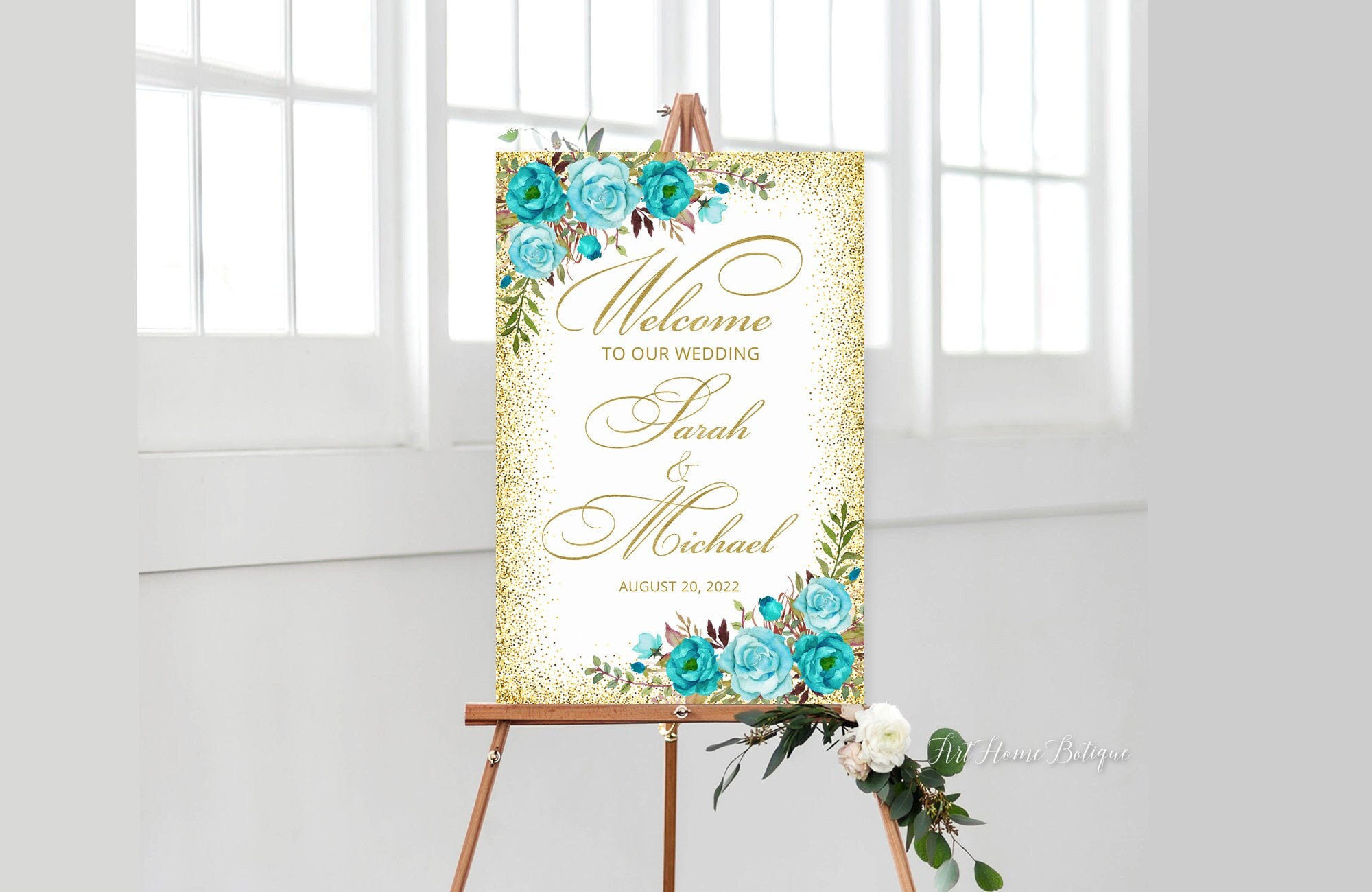 Teal Wedding Welcome Sign Teal and Gold Wedding Welcome Sign - Etsy