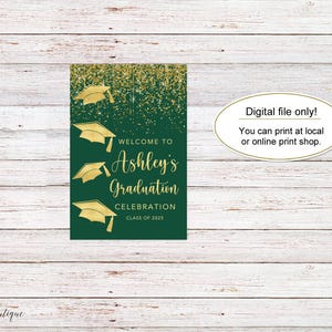 Hunter Green Graduation Party Welcome Sign, Gold Confetti Graduation ...